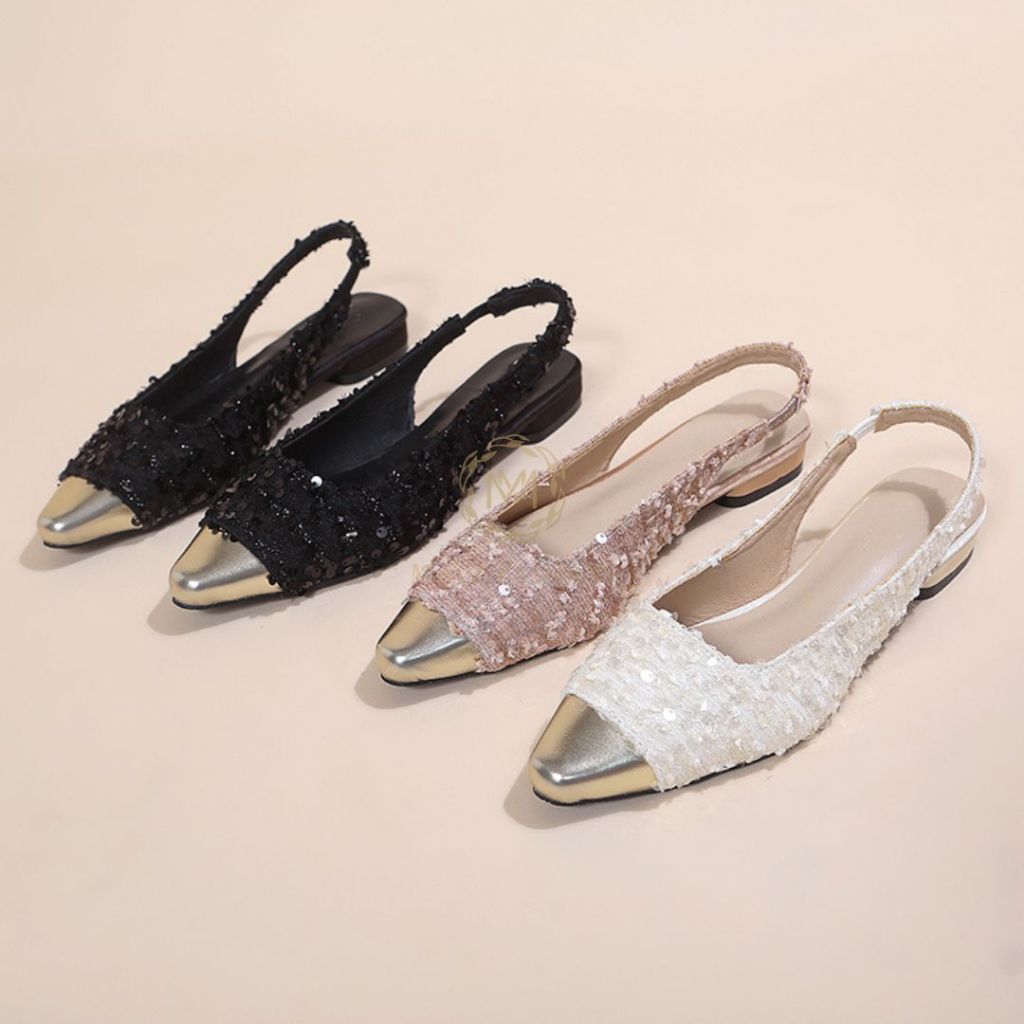 Jual Sepatu Pesta Wanita Payet Sequins Hak Rendah 2cm Beige Pink Black ...