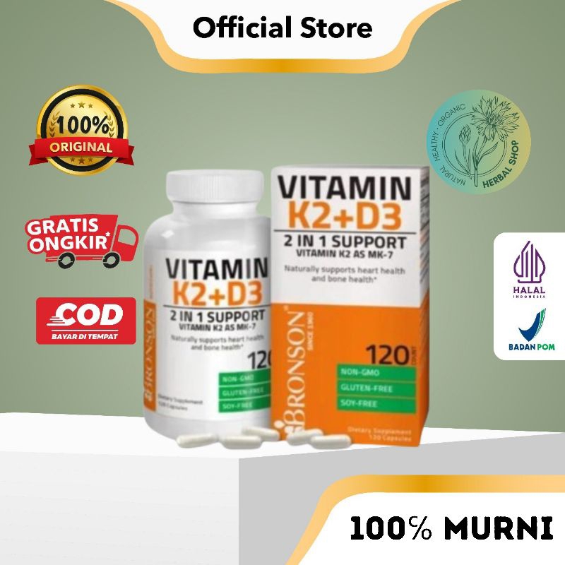 Jual Bronson Vitamin D3 K2 5000 UI (Vitamin K2 As MK-7) Original ...