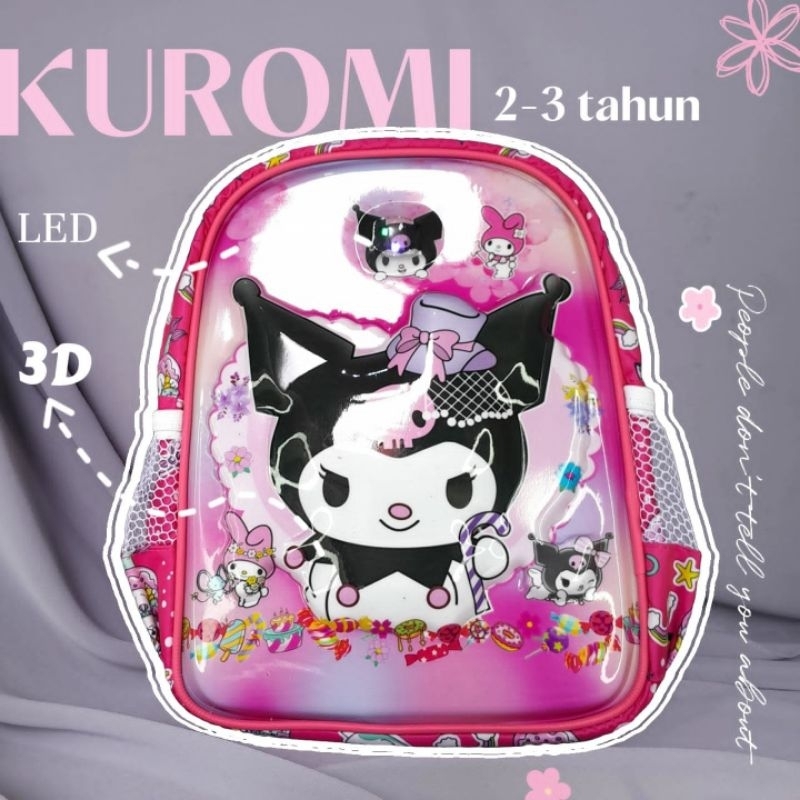 Jual Tas anak perempuan KUROMI PITA PAUD 3d+LeD 1 RUANG, tas anak PAUD 1-3tahun karakter lucu ...