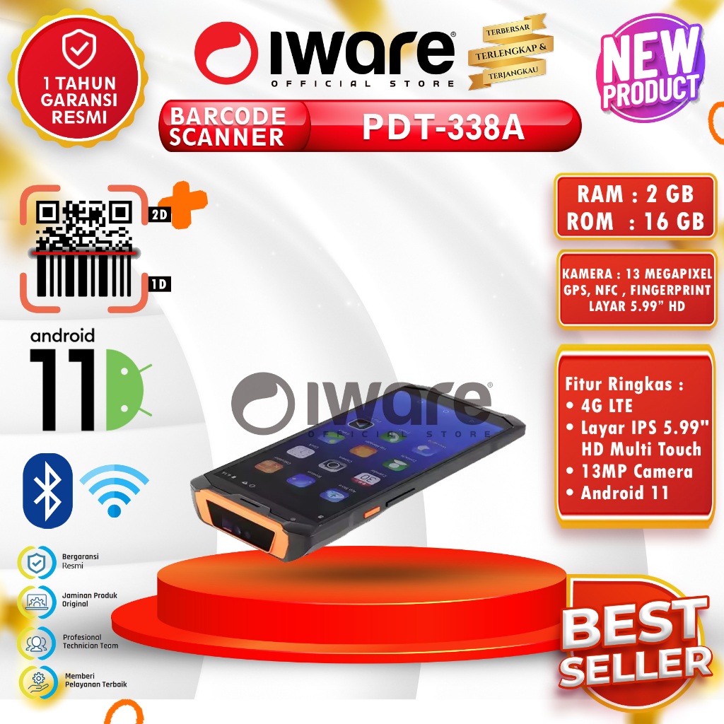 Jual Iware PDT DT-338A Android 11 Barcode Scanner Mindeo Handheld 2D ...