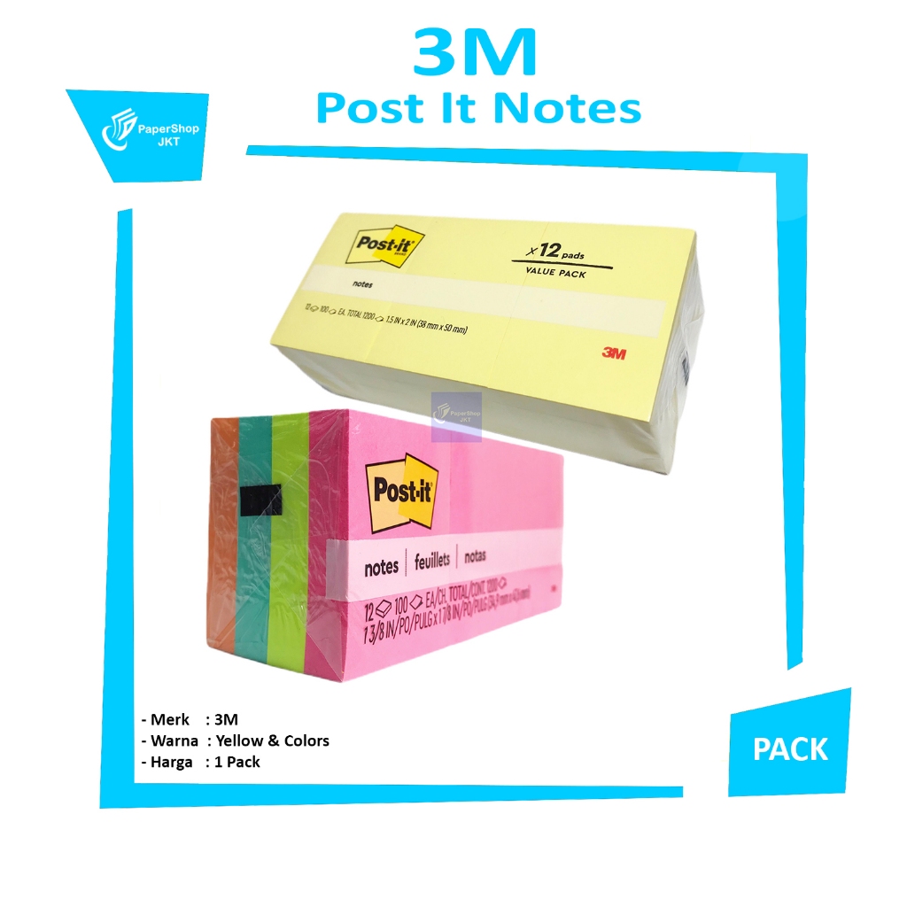 Jual 3M - Post It Sticky Notes 653AN Mix Color & Yellow - PACK | Shopee ...