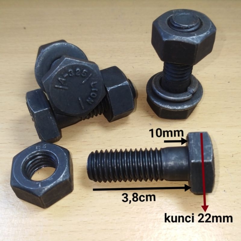 Jual baut mur htb1/2x1"1/2 komplit ring baja grade A325 | Shopee Indonesia
