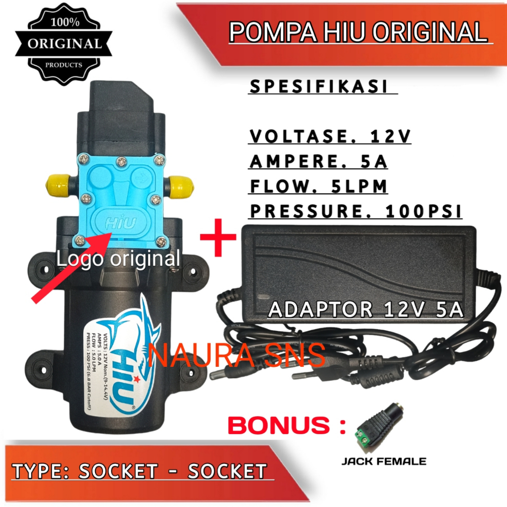 Jual Dinamo Pompa Dc Hiu 12v 6.8Bar 100psi 5Lpm Dan Adaptor 12v 5A ...