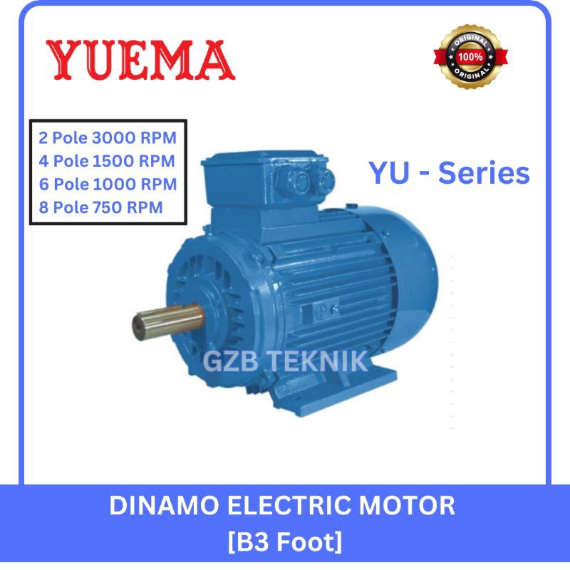 Jual Dinamo Electric Motor 1.5KW 2HP 3Phase 220V/380V 50HZ B3 Foot YUEMA YU SERIES | Shopee ...
