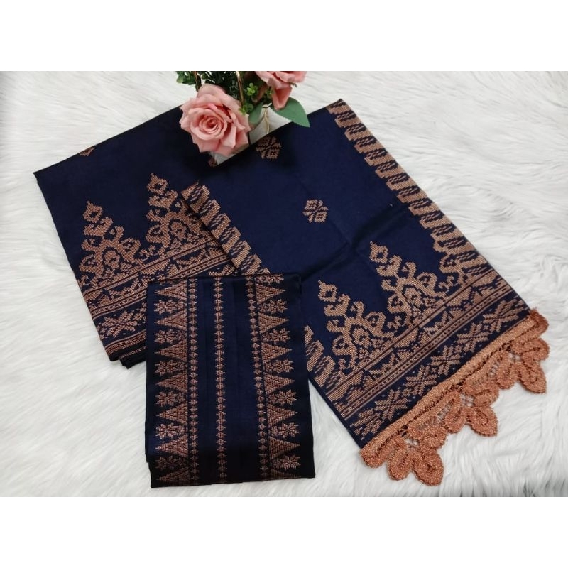 Jual Songket silungkang couple set warna navy tembaga ( songket selendang+ baju songket) songket ...