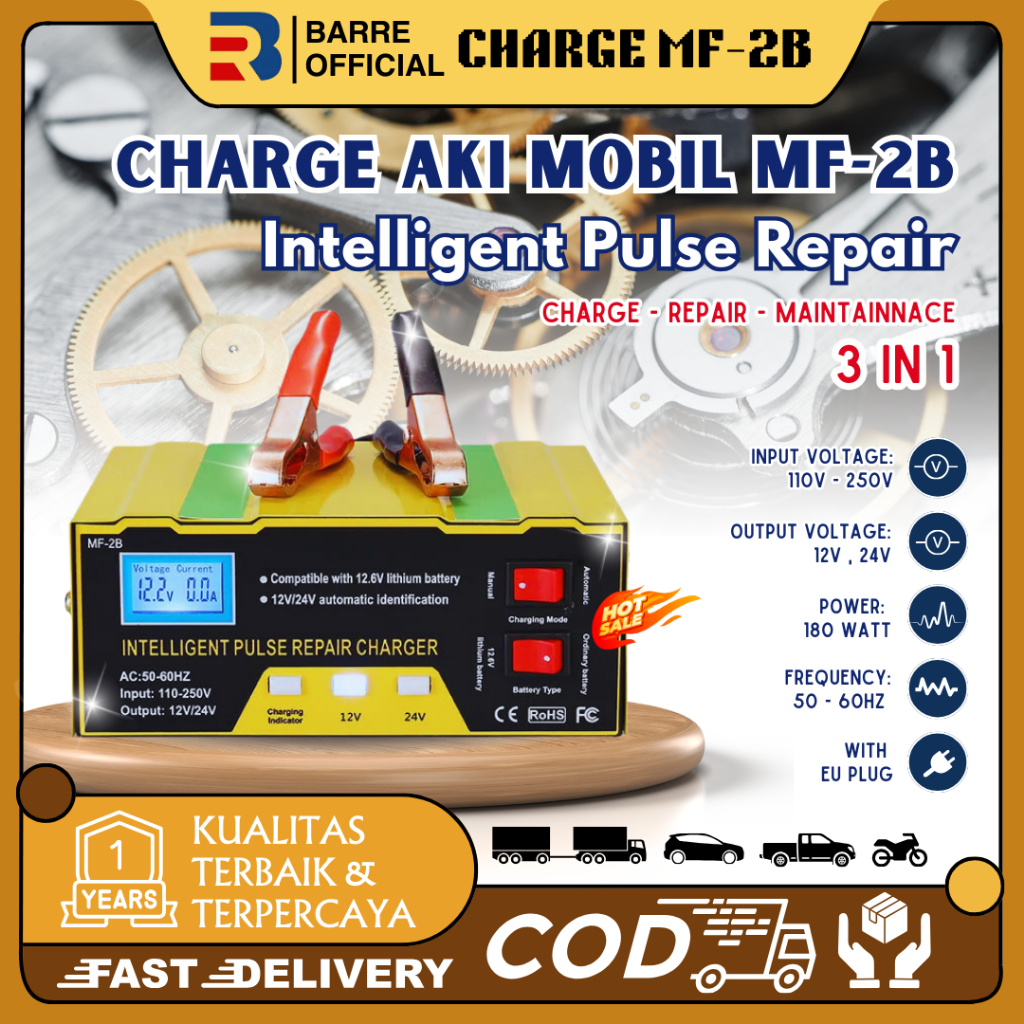 Jual BARRE Charger Aki MF-2B 12V/24V 6-105AH VRtec Smart Battery ...