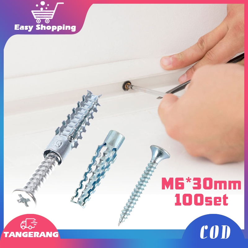Jual 100set Angkur Baut Tembok 6x30mm Expansion Anchor Skrup Pengait Tembok Sekrup Dinding ...