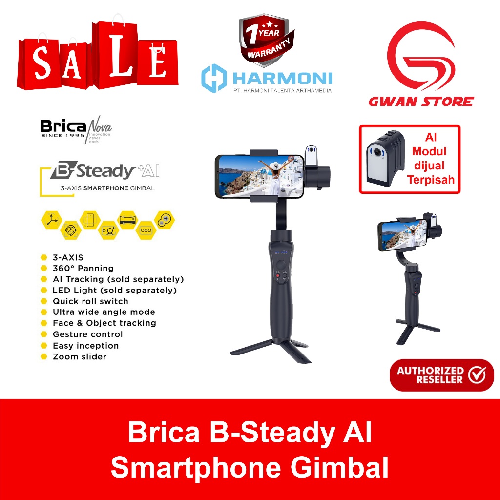 Jual Brica B-Steady AI BSteady AI 3 Axis Smartphone & Action Cam Gimbal Stabilizer HP BS1-AI ...
