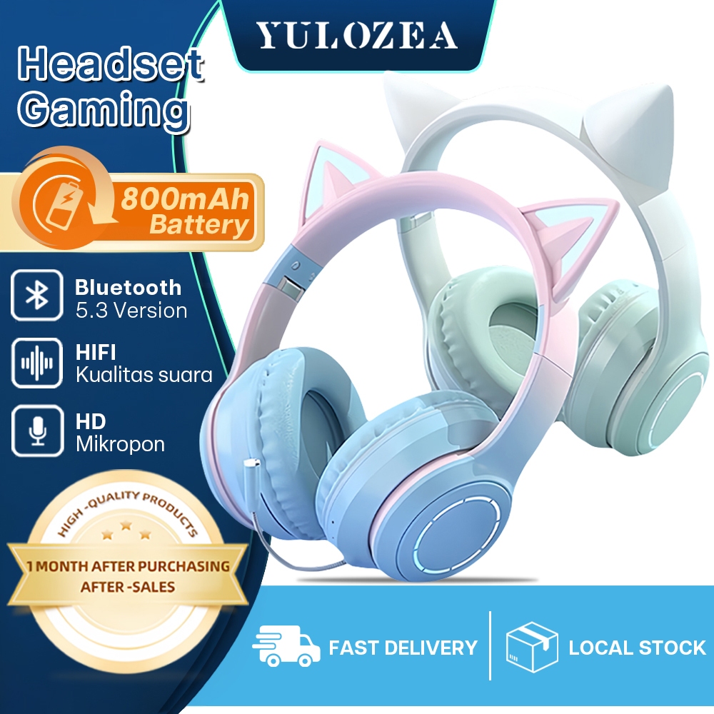 Jual Yulozea Headset Gaming Bluetooth 5.3 Cat Ears Gaming Headset RGB ...