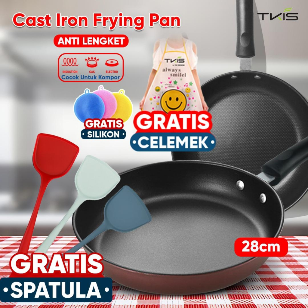 Jual [ OFFICIAL SALE ] TKIS Wajan Penggorengan Besi Anti Lengket Teflon ...
