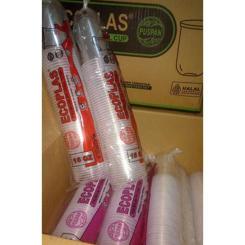 Jual CUP PUSPAN ECOPLAS / 16oz 16 OZ OVAL PREMIUM Gelas Plastik Bening Tebal FOOD GRADE HALAL ...