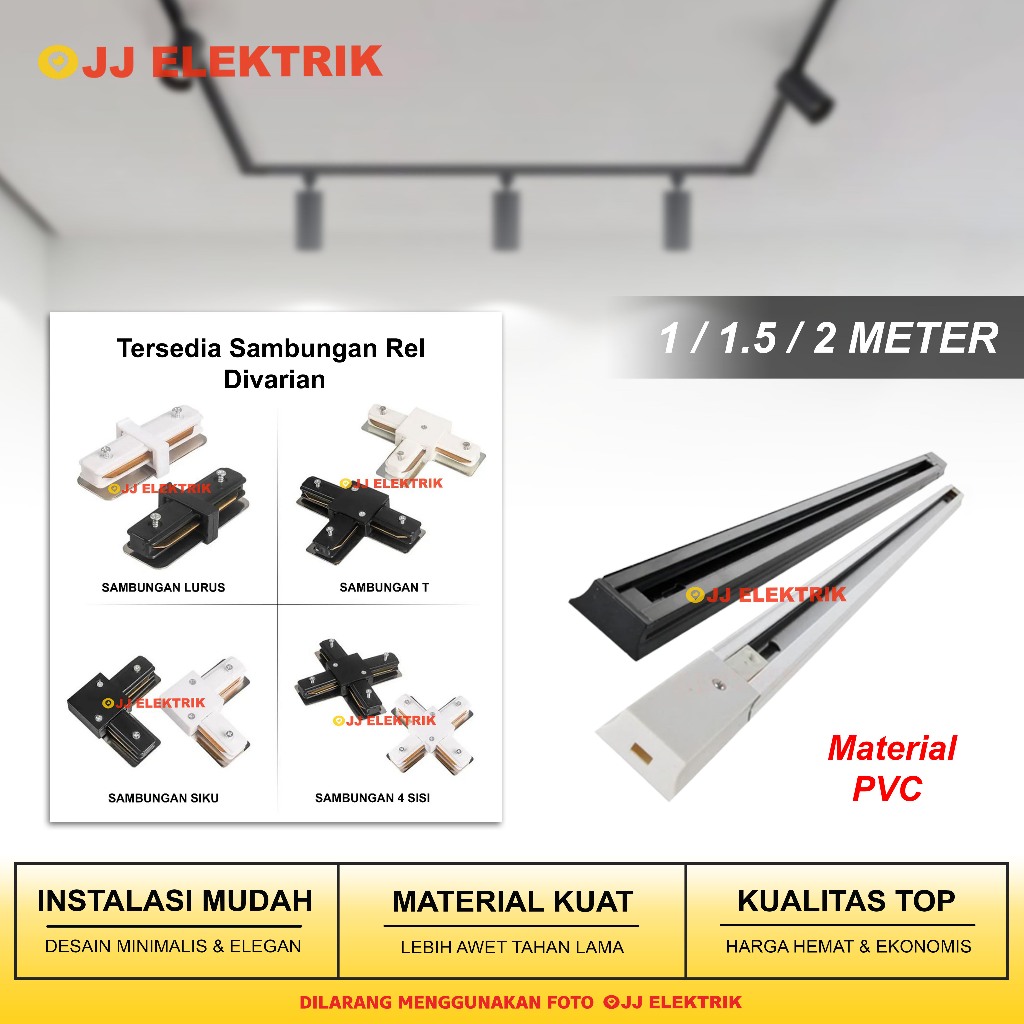 Jual Rel Lampu Sorot Tracklight 1.5M 2M Hitam Putih Spotlight Rail ...