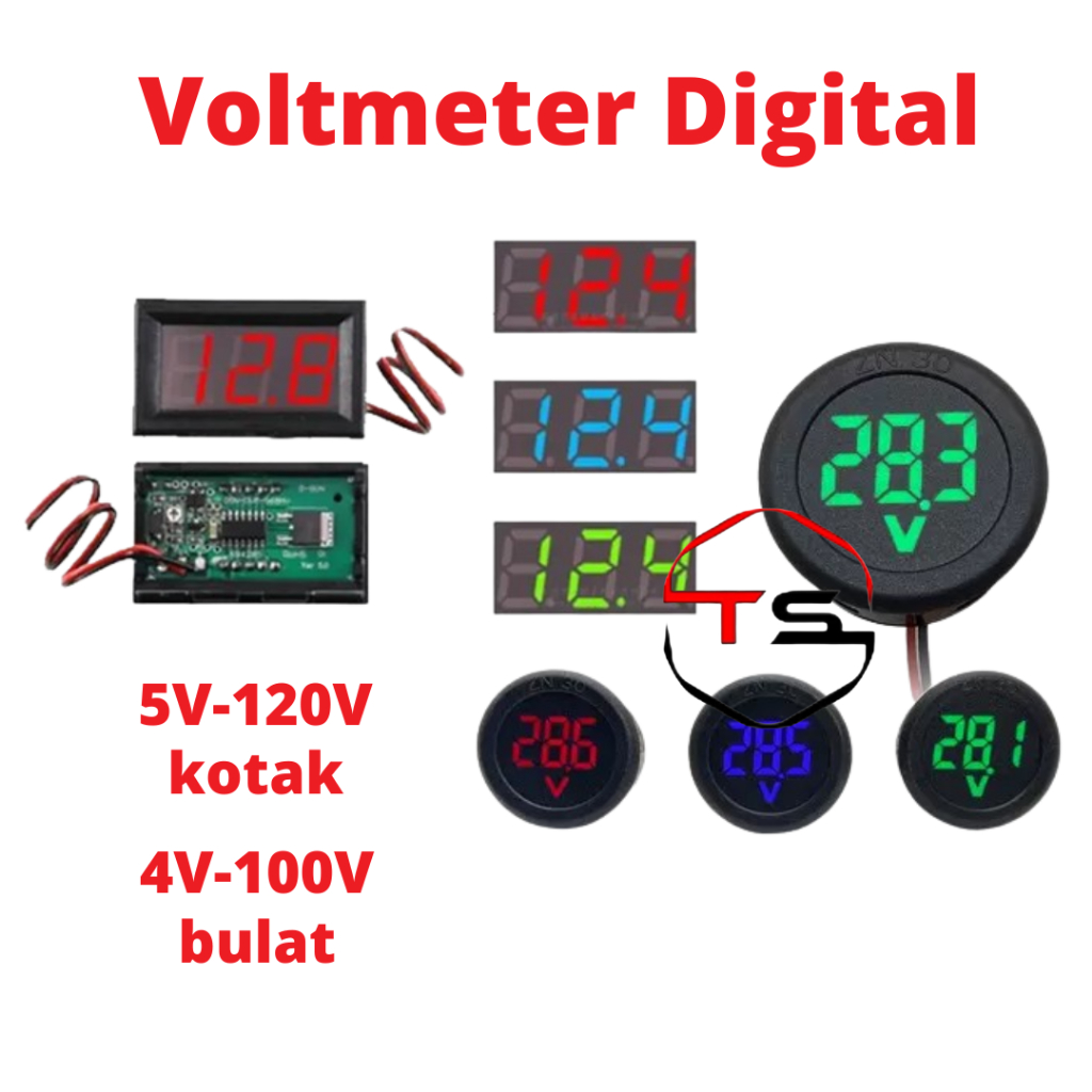 Jual Voltmeter Volt Meter 4-120V Digital 2 Kabel Bulat Kotak DC Mini ...