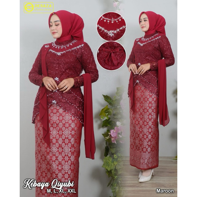 Jual Setelan Dan Atasan Kabaya Qiyubi Slendang Lepas Pasang Bahan Tille Premium Mix Payet ...