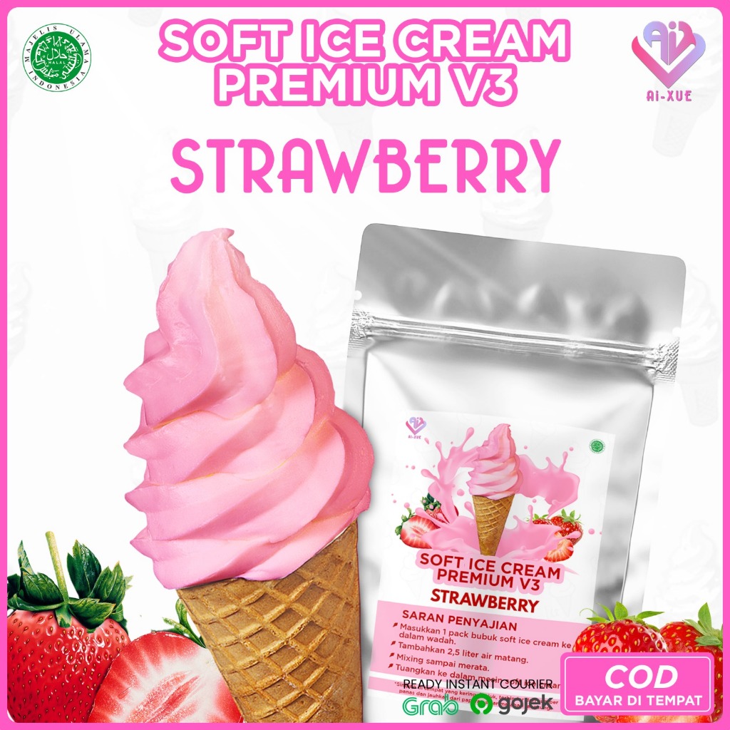 Jual Strawberry Soft Ice Cream Premium Powder / Bubuk Es Krim Premium ...