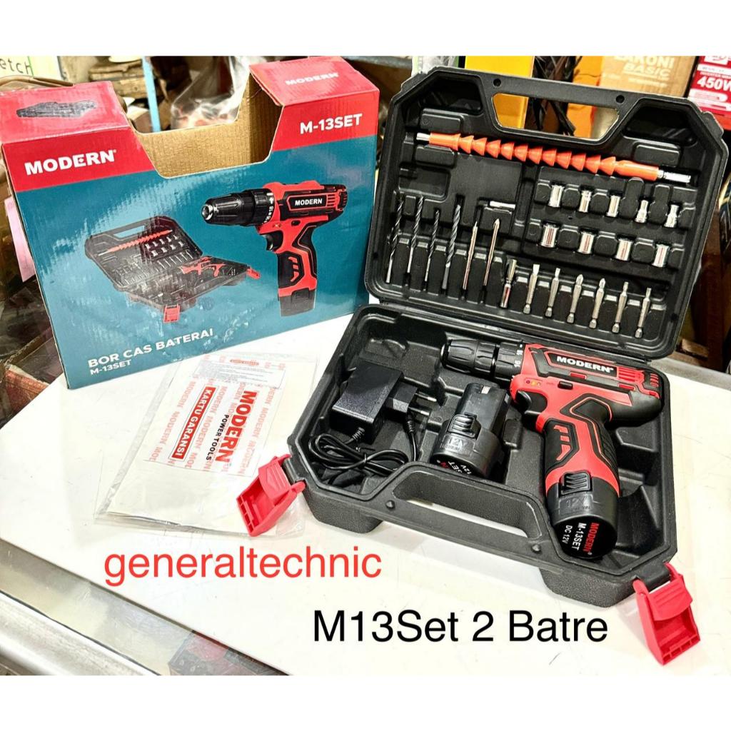 Jual Bor Cas Modern M13 Set Cordless Drill 2 Batre M13 Modern Set Bor ...