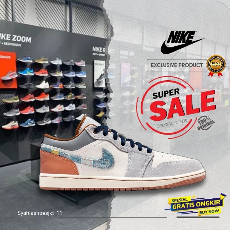 Jual Sepatu Nike Air Jordan 1 Low SE Phantom Repaired Denim Swoosh ...