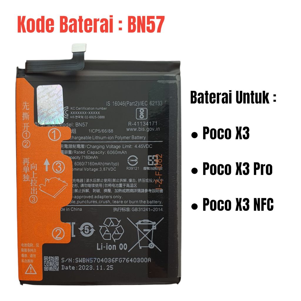 Jual Baterai Battery Original Poco X3 Pro Poco X3 NFC BN57 Batre ...