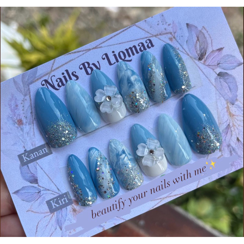 Jual ICE BLUE BUNGA RUNCING/ KUKU PALSU / NAIL ART / KUKU PALSU WEDDING ...