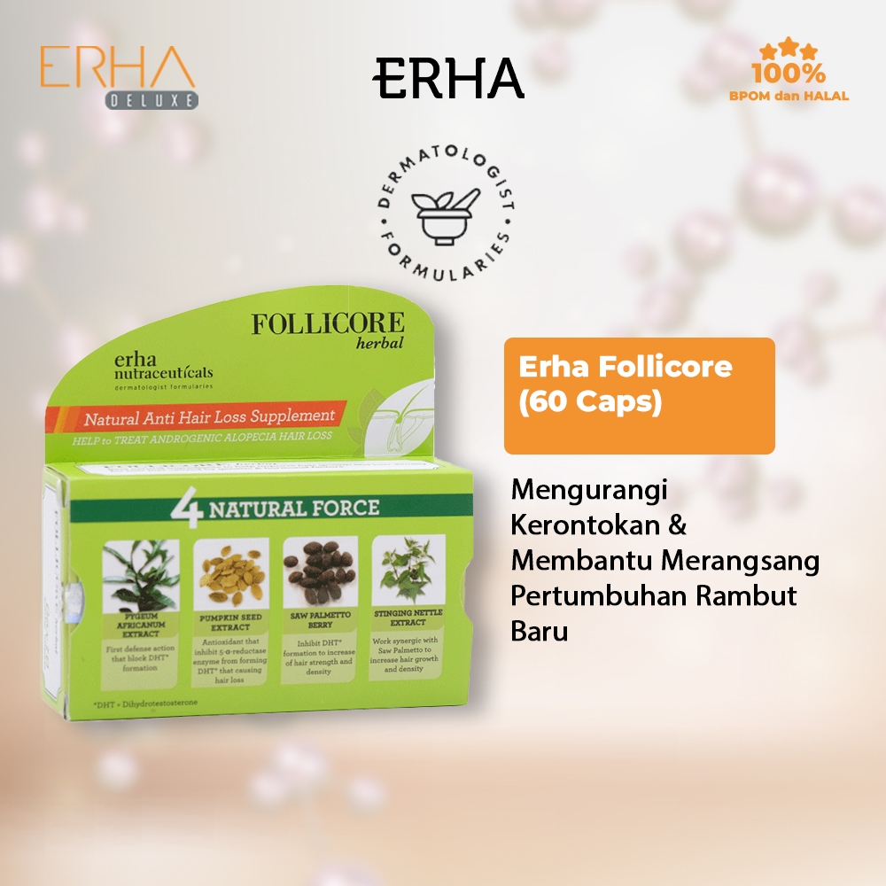 Jual ERHA Supplemen Rambut Rontok Follicore Herbal 60 Caps EKSTRAK BIJI ...