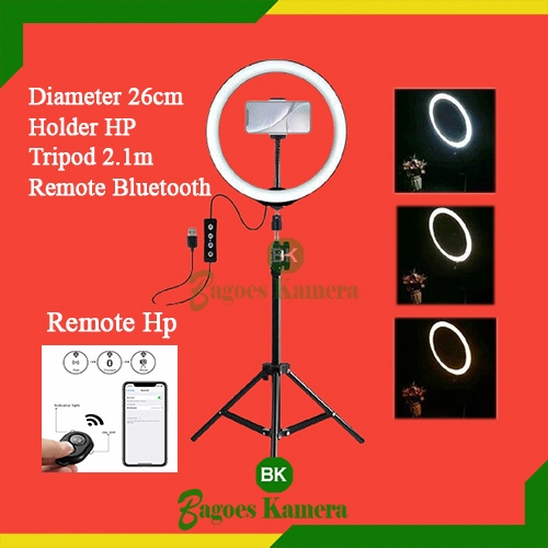 Jual Ring Light 26CM + TRIPOD 2,1 METER MAKE UP VLOG + Remote Bluetooth Hp Ring Light Tripod ...