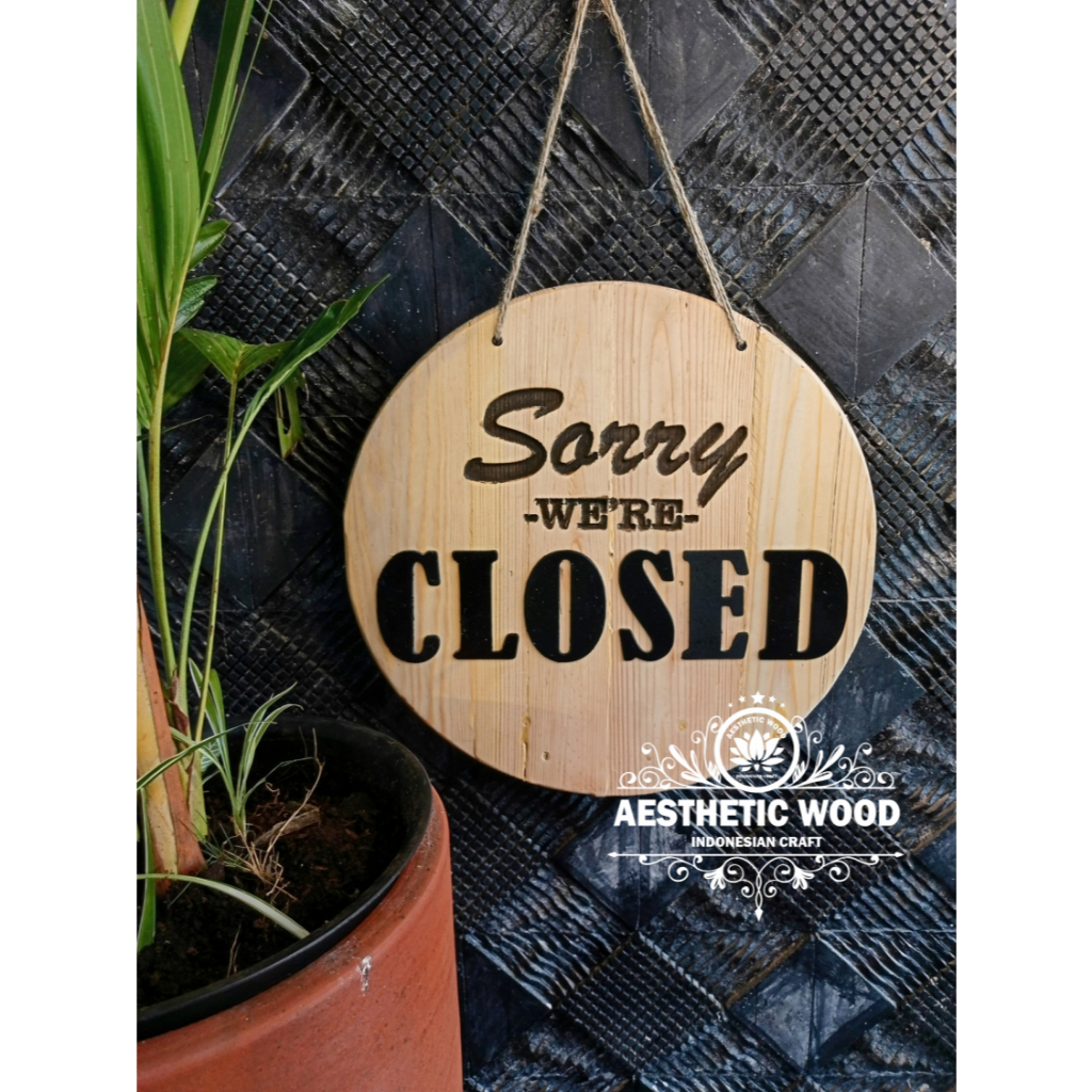 Jual Open Closed Sign Kayu | Acrylic | Grafir | 38,5 cm | Shopee Indonesia