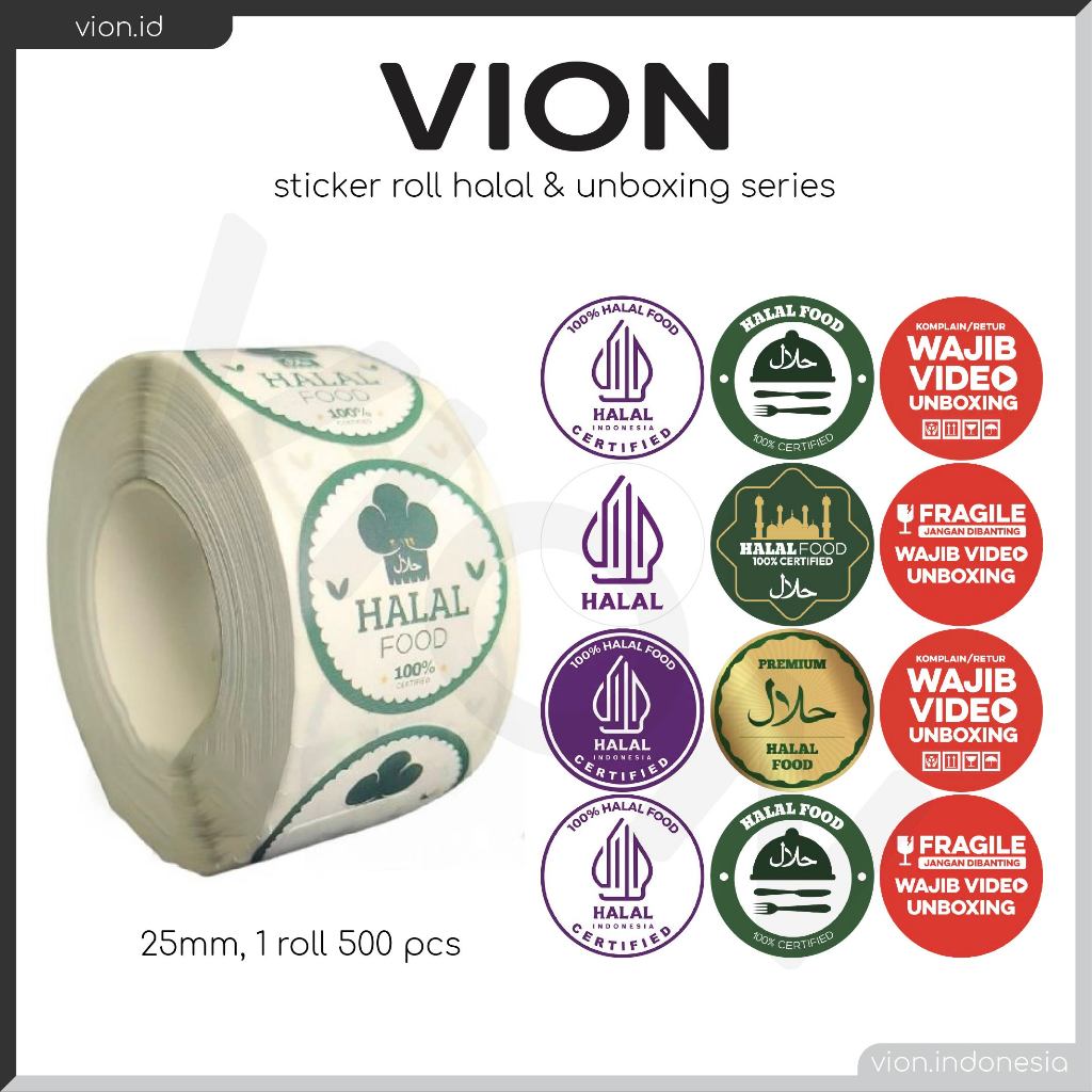 Jual VION 500pc Sticker Roll Halal Wajib Unboxing Fragile Label Bulat ...