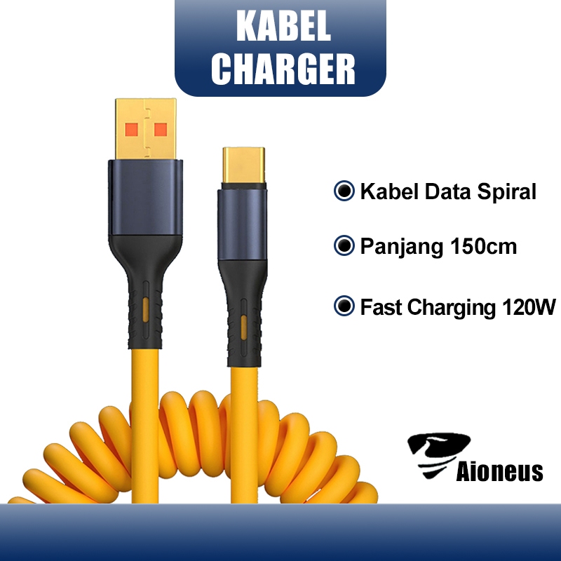 Jual Aioneus 120W Kabel Data Coiled Pegas Spiral 1.5m Fast Charging For ...