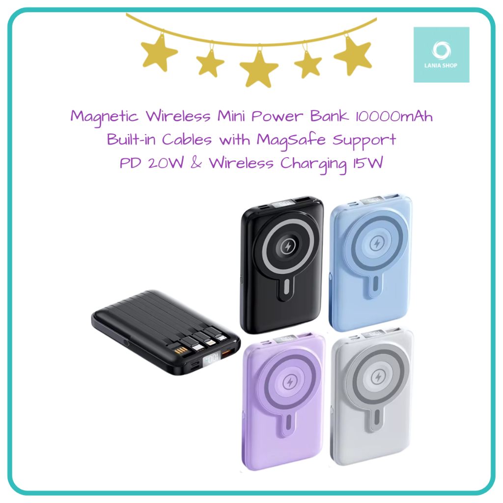Jual Magnetic Wireless Mini Power Bank 10000mAh Built-in Cables with ...