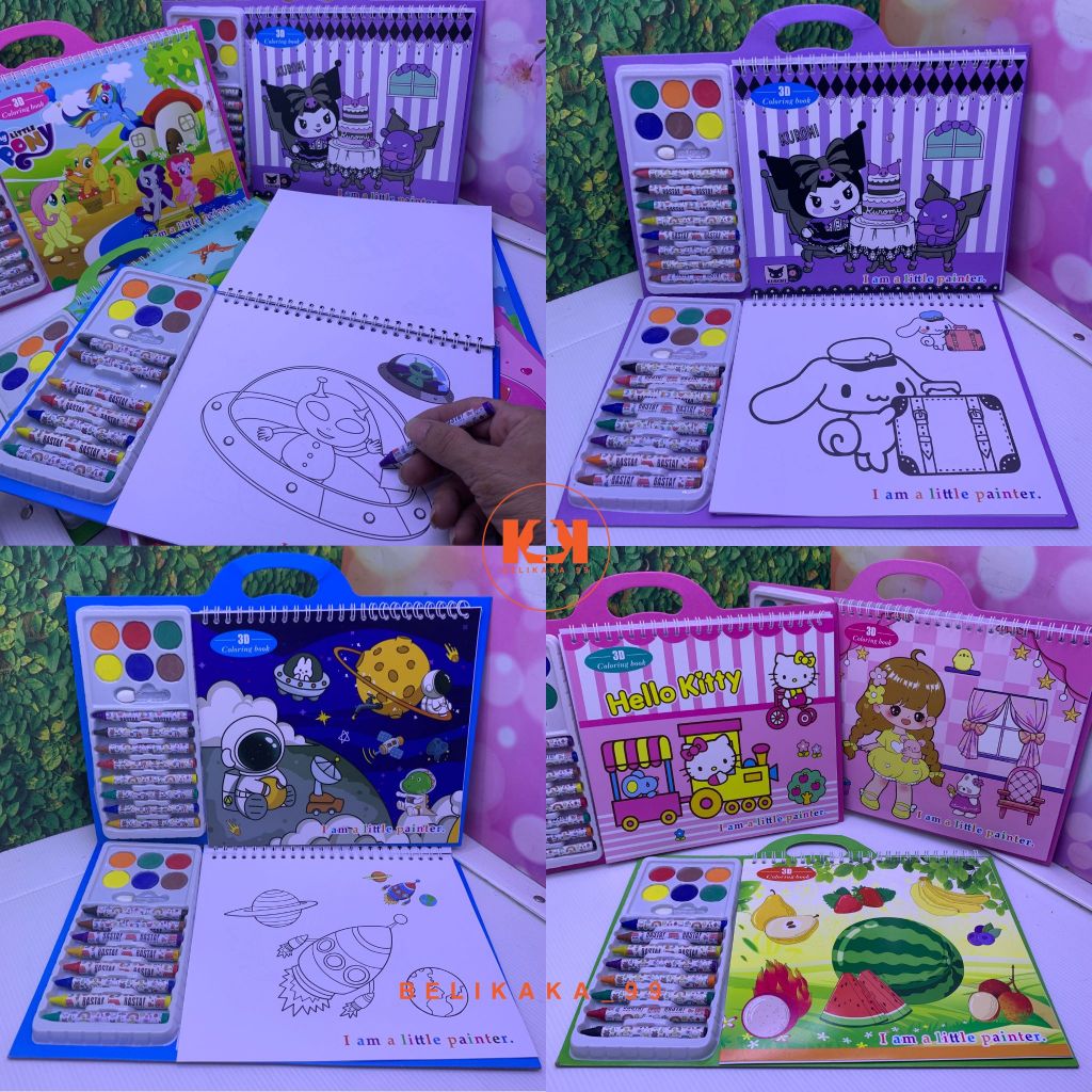 Jual BUKU SET MEWARNAI 3D ANAK DENGAN CRAYON CAT AIR MOTIF KARTUN ...