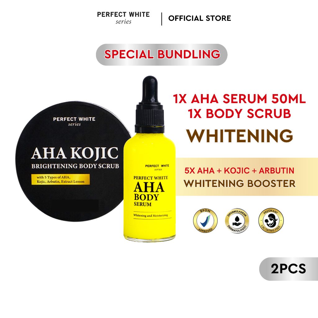 Jual [2pcs] PERFECT WHITE 50ml AHA Body Serum + AHA Kojic Brightening Scrub | Whitening Booster ...
