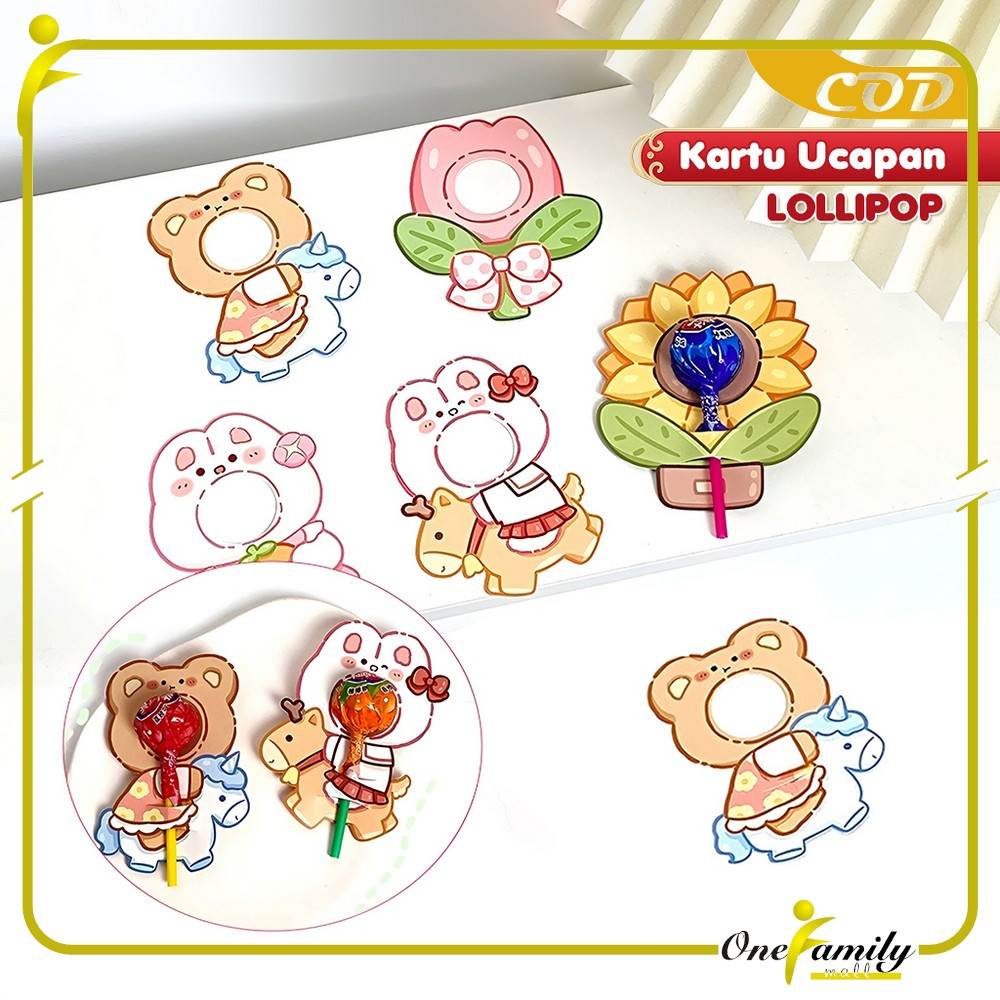 Jual ONE-A93 Kartu Ucapan Permen Lolipop Motif Kartun Lucu Greeting ...