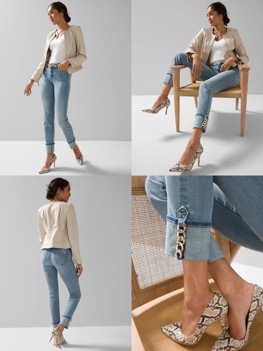 Jual WH*BM Mid-Rise Slim Chain Cuff Jeans - 4362 | Shopee Indonesia