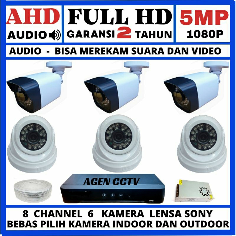 Jual paket cctv 8 channel 6 kamera lensa 5mp full hd ic sony 3 indoor 3outdoor | Shopee Indonesia