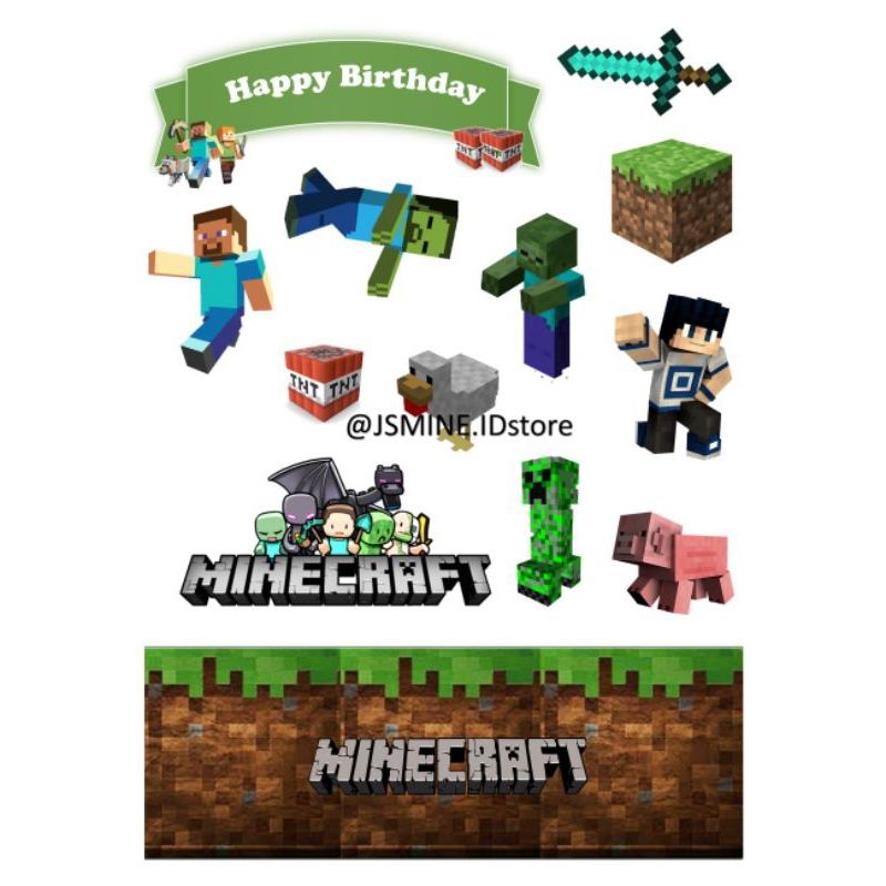 Jual Topper/Hiasan Kue ULTAH tema Minecraft custom | Shopee Indonesia