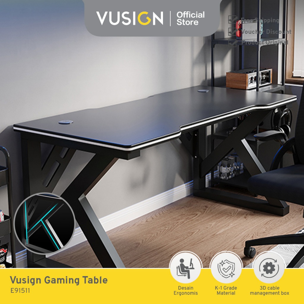 Jual Deli Meja Gaming / Meja Komputer / Gaming Table Hitam Box Kabel ...