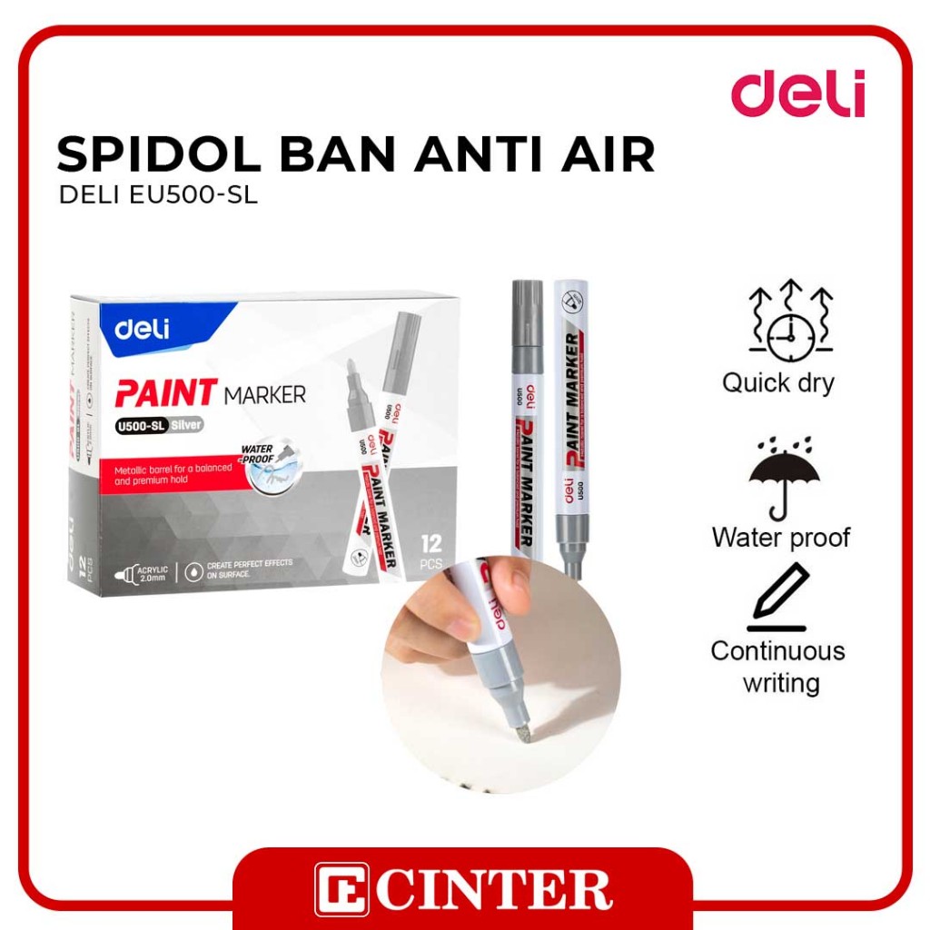 Jual DELI - SPIDOL / BULLET TIP EU500-SL PAINT MARKER WARNA SILVER ...