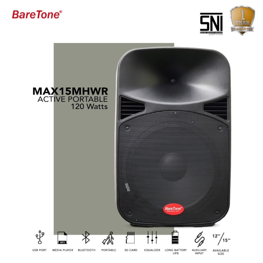 Jual Speaker Aktif Portable 120 Watt Baretone Max 15 Inch Mhwr Wireless