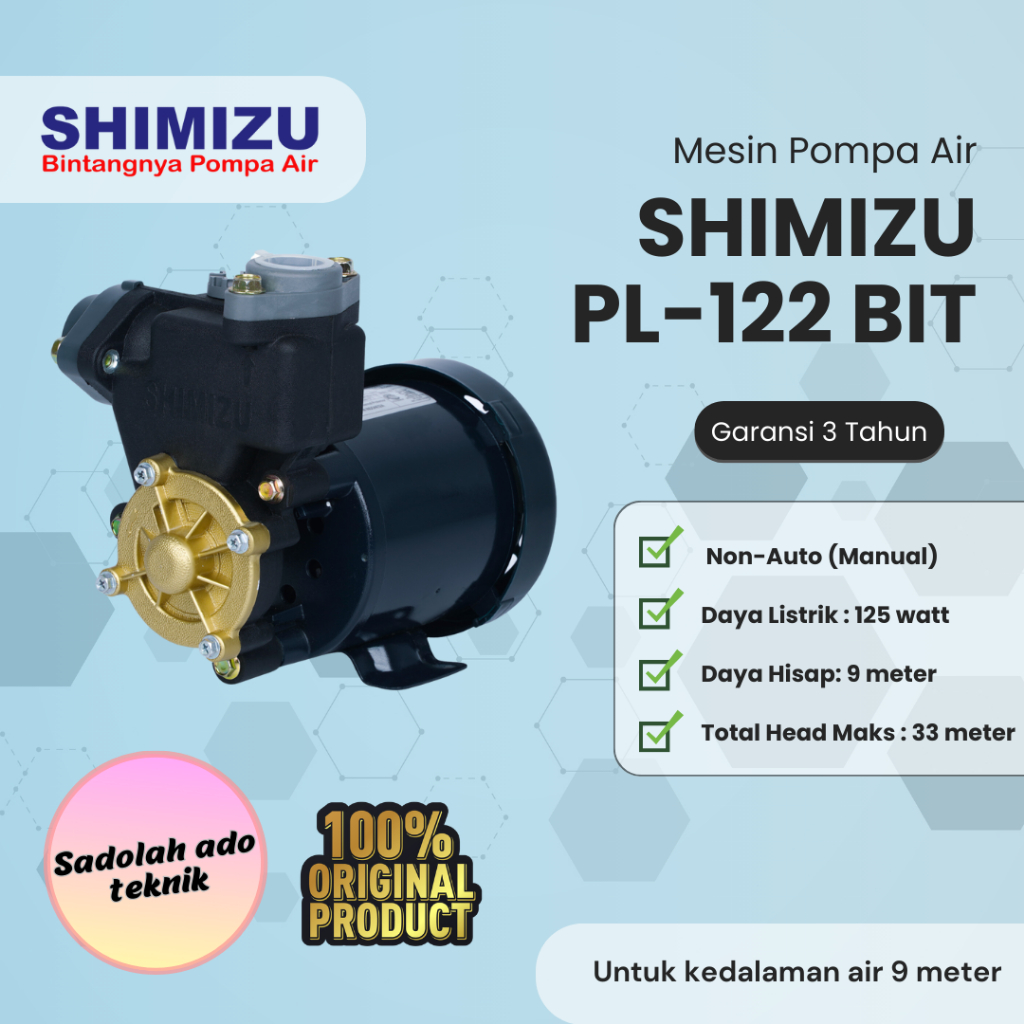 Jual SHIMIZU PL-122 BIT Pompa Air Sumur Dangkal 9 Meter 125 Watt ...