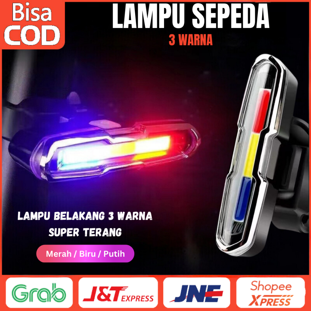 Jual Lampu Belakang Sepeda 3 Warna Terang Merah/Biru/Putih Lampu Sepeda ...