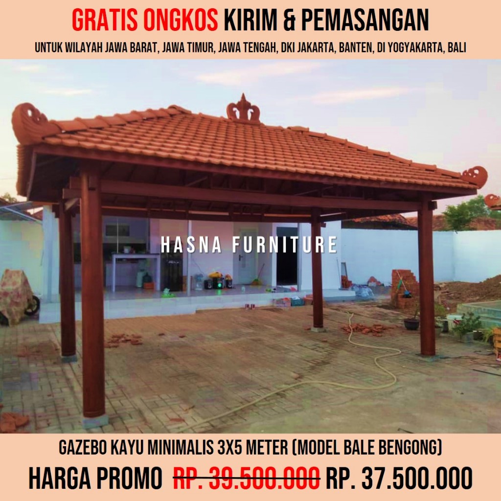 Jual Gazebo Kayu Minimalis Modern Ukuran 3x5 Meter Atap Genteng Tanah ...