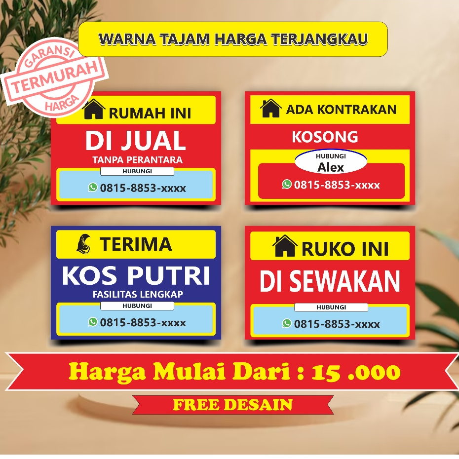 Jual spanduk banner rumah dikontrakan / ruko dijual / kosan kosong ...
