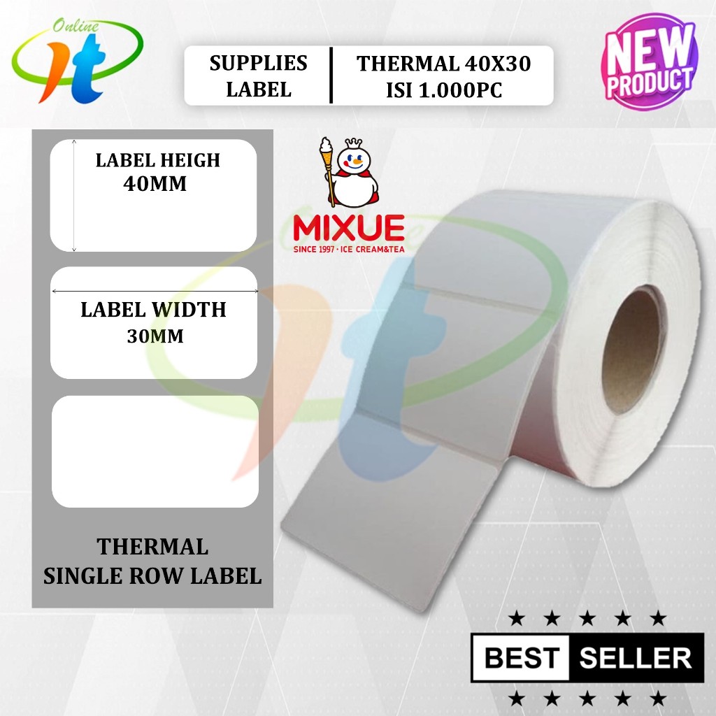 Jual Kertas Stiker Thermal 40x30 isi 1000 Label Thermal Mixue 40x30 ...