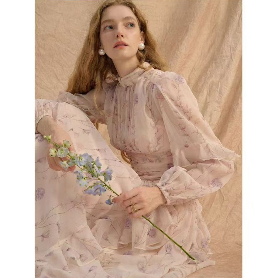 Jual Gaun bunga Prancis Lengan Panjang Chiffon Maxi Dress Fairy Dress ...