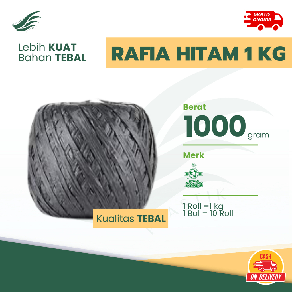 Jual Tali Rafia Gulungan Besar 1kg Tali Plastik Hitam Tebal Kuat | Tali ...