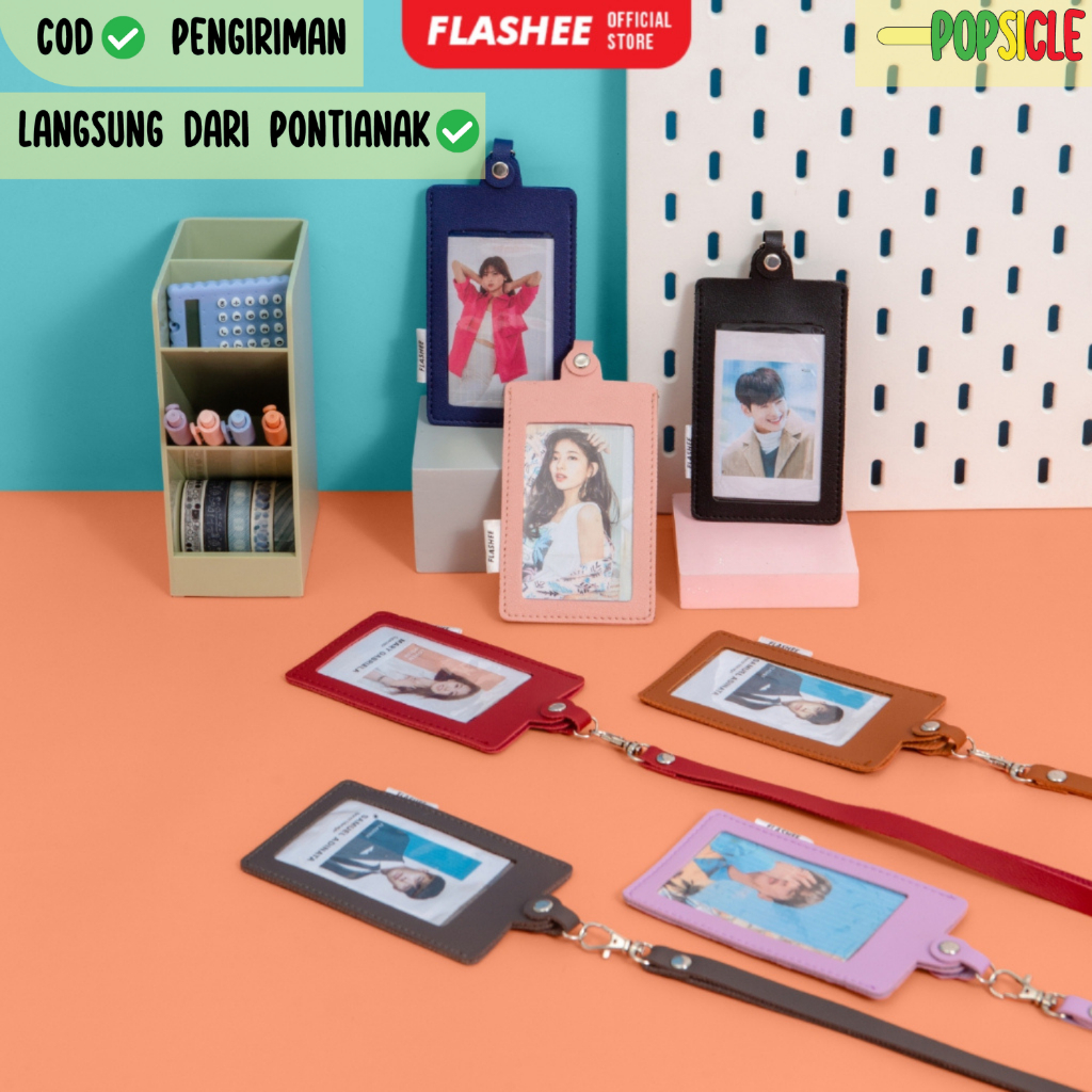 Jual Flashee Name Tag Kulit Id Card Kulit Holder Kancing Dean Lanyard ...