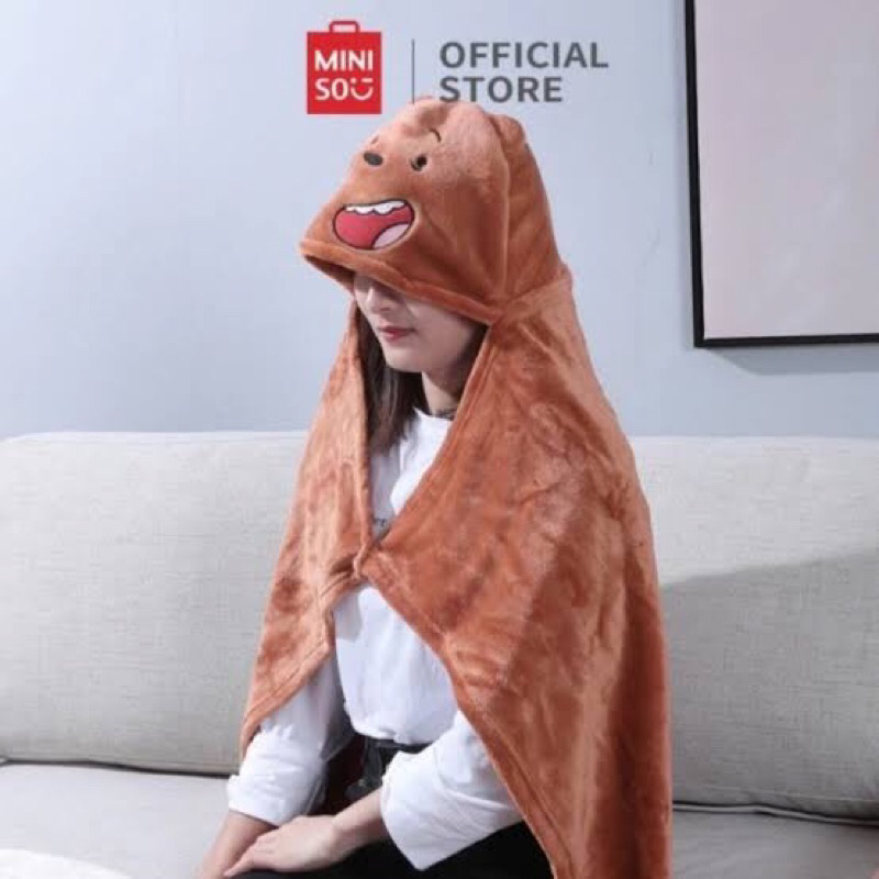 Jual Miniso hoodie Blanket with hat We Bare Bears / Selimut dengan ...