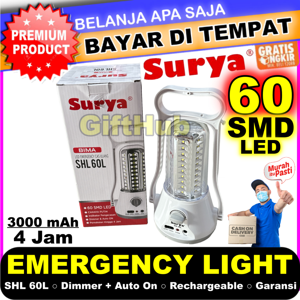 Jual Surya Rechargeable Emergency Lamp SHL 60L Lampu Emergensi SHL60L ...