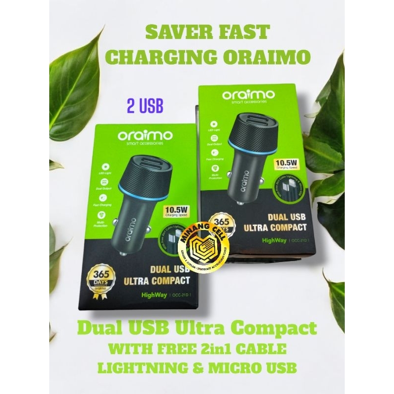 Jual CHARGER MOBIL ORAIMO DUAL USB LIGHTNING & MICRO USB | Shopee Indonesia