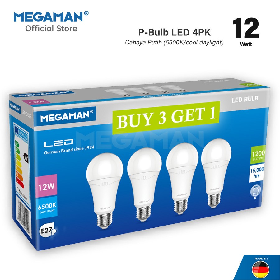 Jual LAMPU MEGAMAN LED BULB 12W 12WATT BELI 3 GRATIS 1 GARANSI RESMI ...